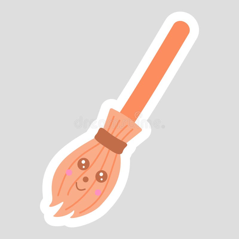 Sticker with Cute Broom, Vector for Kids Stock Vector - Illustration of ...