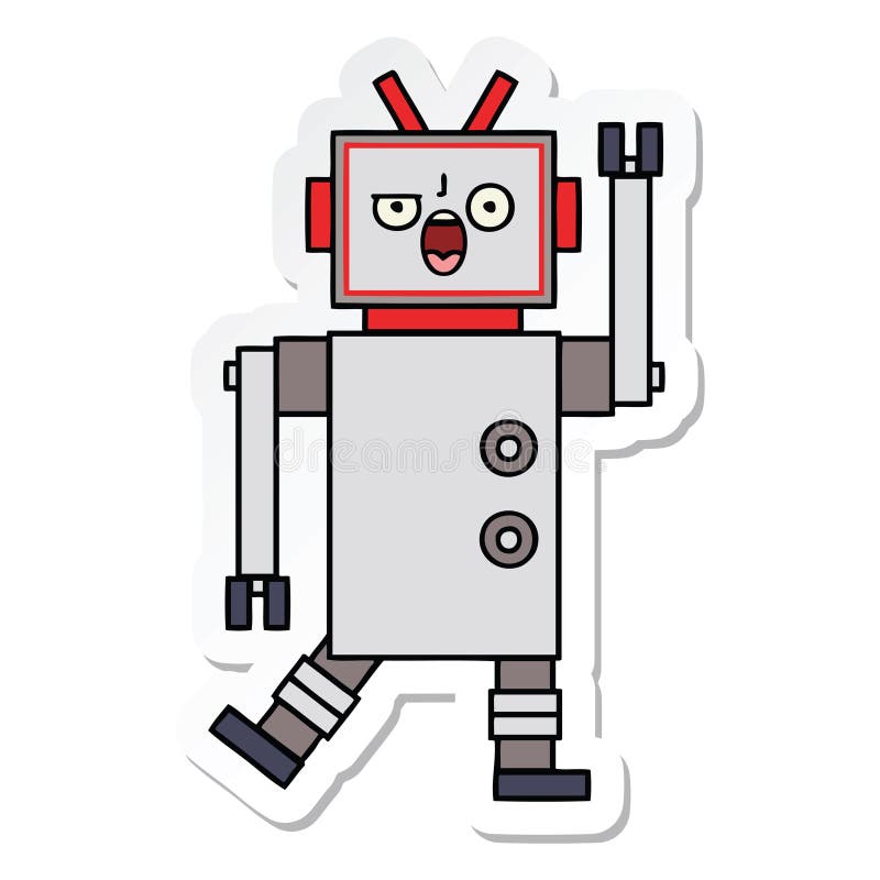 Sticker of a Cute Cartoon Angry Robot Stock Vector - Illustration of ...