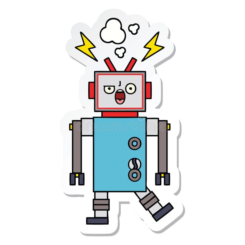Sticker of a Cute Cartoon Broken Robot Stock Vector - Illustration of ...
