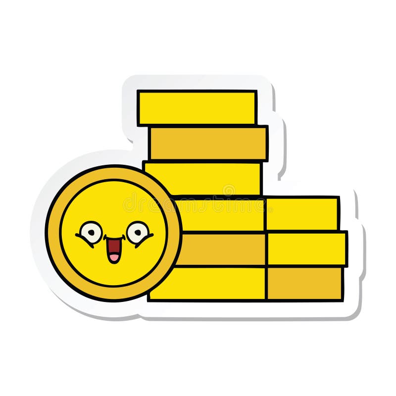 Sticker of a Cute Cartoon Coins Stock Vector - Illustration of decal ...