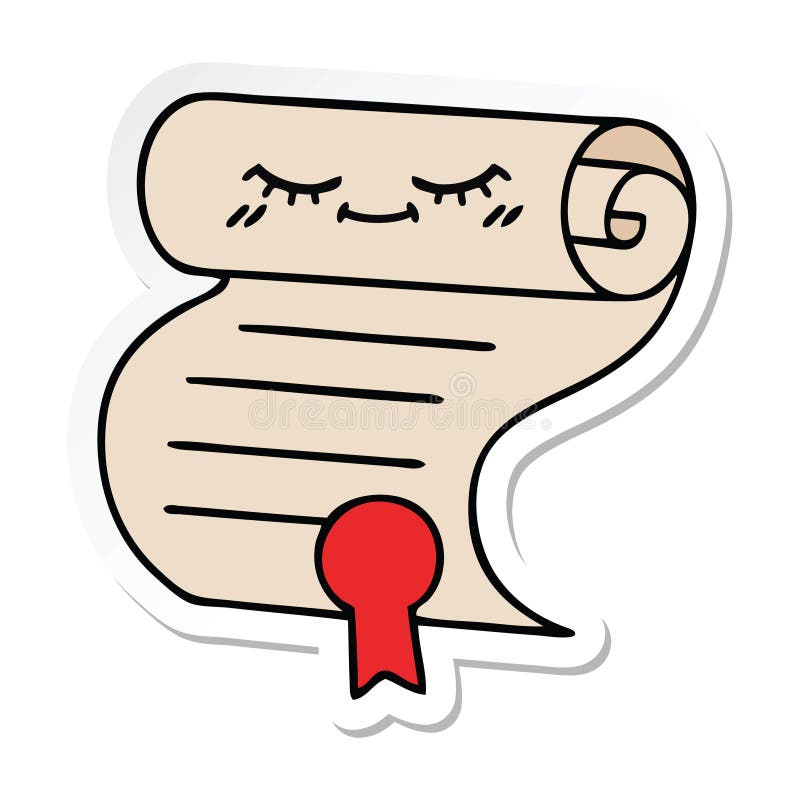 Sticker of a Cute Cartoon Contract Stock Vector - Illustration of award ...