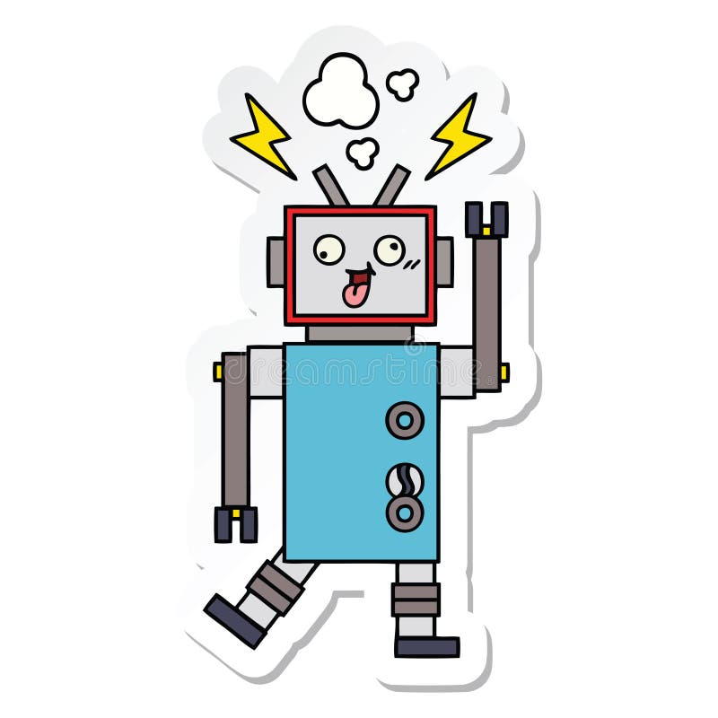 Sticker of a Cute Cartoon Crazy Broken Robot Stock Vector ...