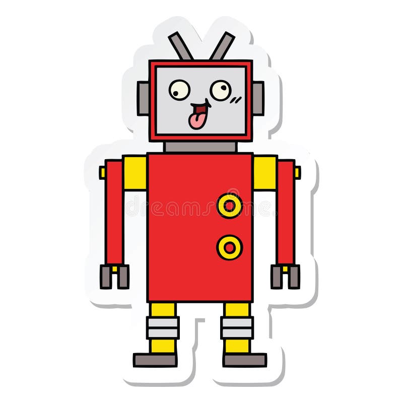 Sticker of a Cute Cartoon Crazy Robot Stock Vector - Illustration of ...