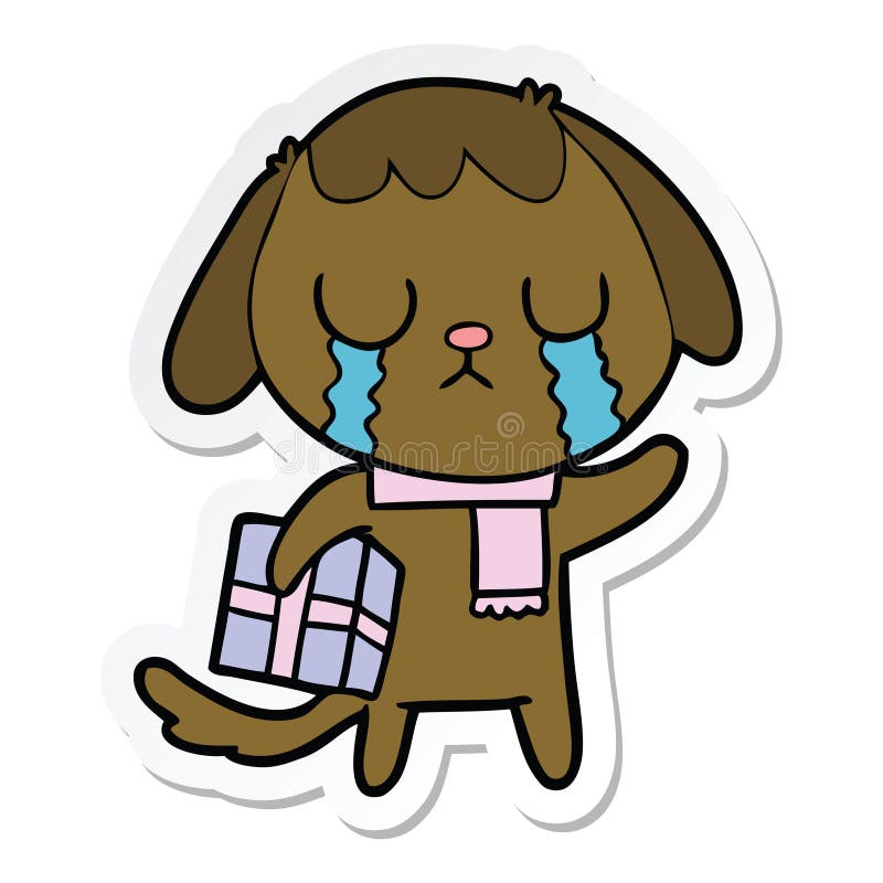 Sticker of a Cute Cartoon Dog Crying Stock Vector - Illustration of ...