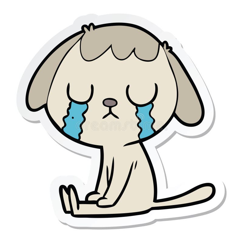 Sticker of a Cute Cartoon Dog Crying Stock Vector - Illustration of ...