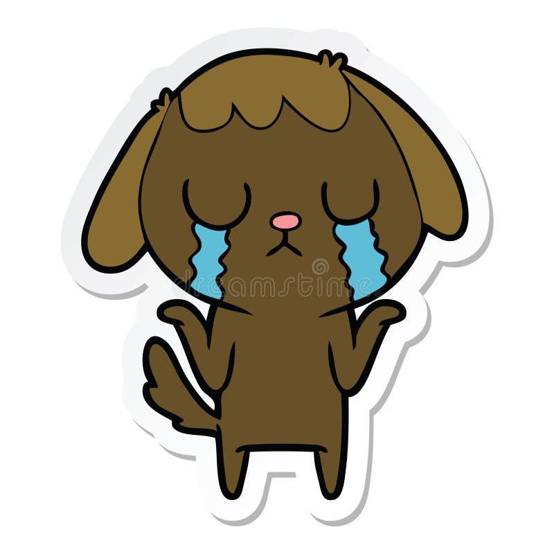 Sticker of a Cute Cartoon Dog Crying Stock Vector - Illustration of ...