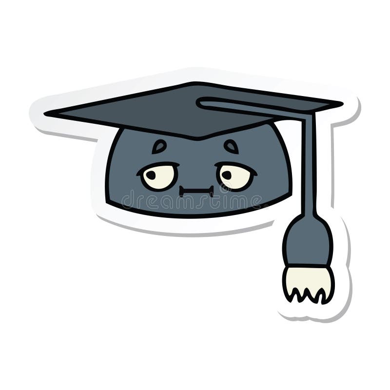 Sticker of a Cute Cartoon Graduation Hat Stock Vector - Illustration of ...