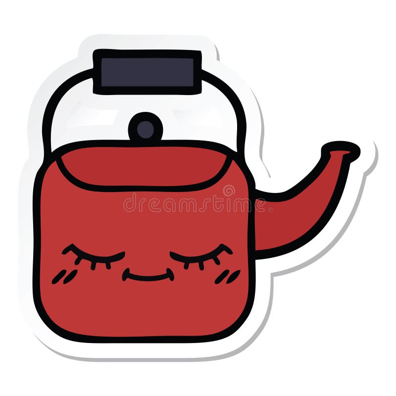 Sticker of a Cute Cartoon Kettle Stock Vector - Illustration of ...