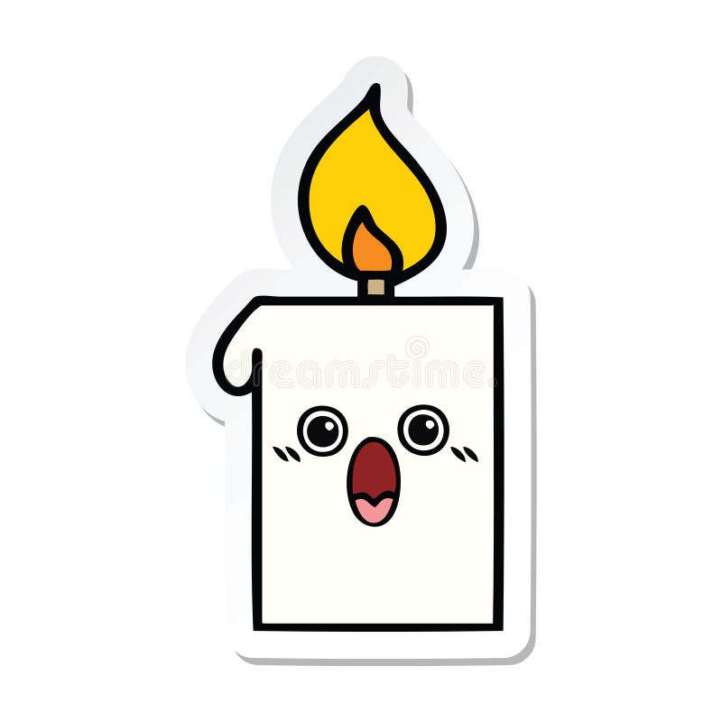 Sticker of a Cute Cartoon Lit Candle Stock Vector - Illustration of ...