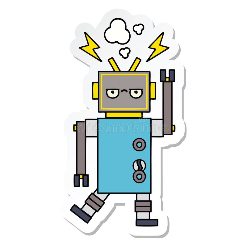 Sticker of a Cute Cartoon Malfunctioning Robot Stock Vector ...
