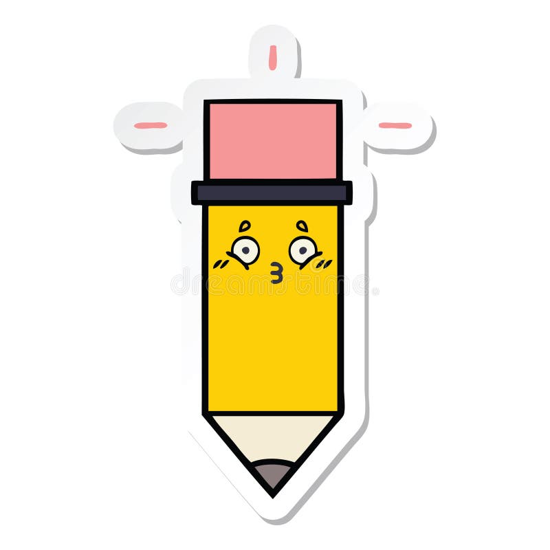 Sticker of a Cute Cartoon Pencil Stock Vector - Illustration of ...