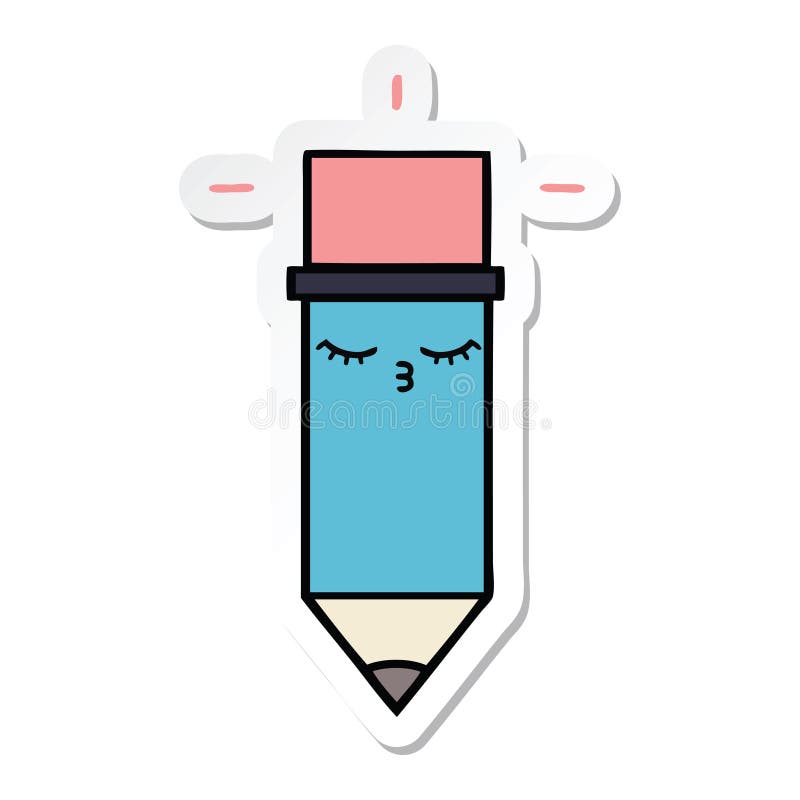 Sticker of a Cute Cartoon Pencil Stock Vector - Illustration of sticker ...
