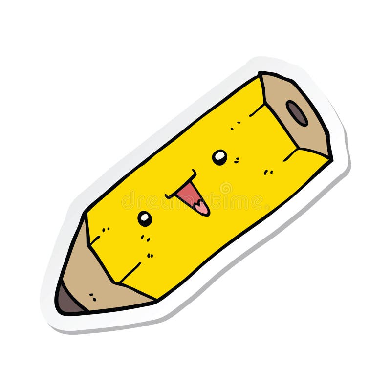 Sticker of a Cute Cartoon Pencil Stock Vector - Illustration of cartoon ...