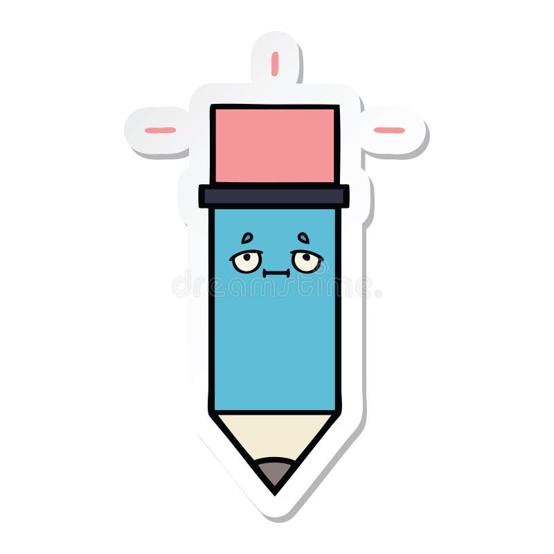 Sticker of a Cute Cartoon Pencil Stock Vector - Illustration of cute ...