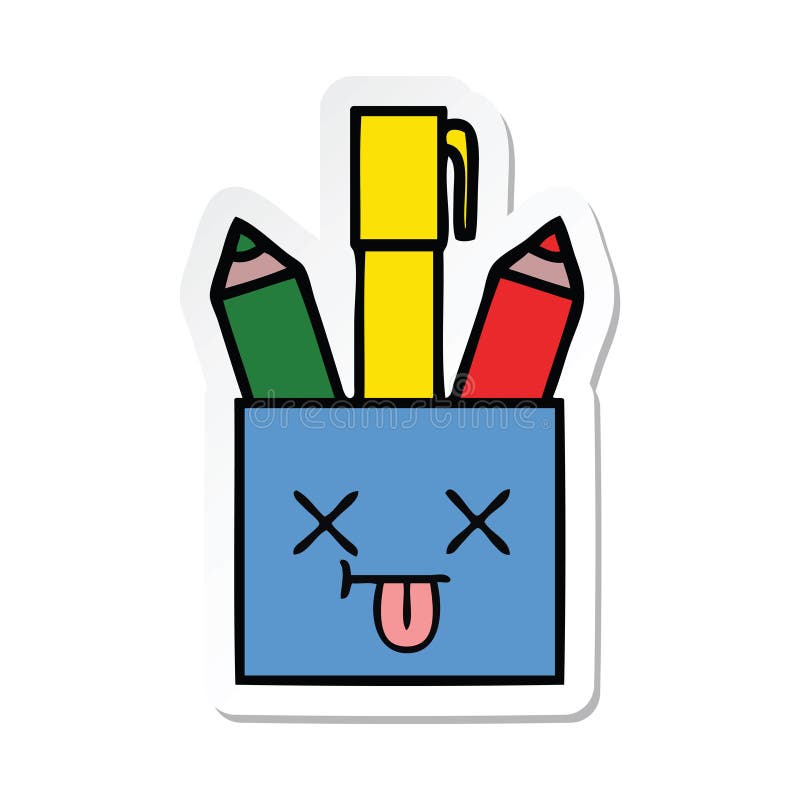 Sticker of a Cute Cartoon Pencil Pot Stock Vector - Illustration of ...