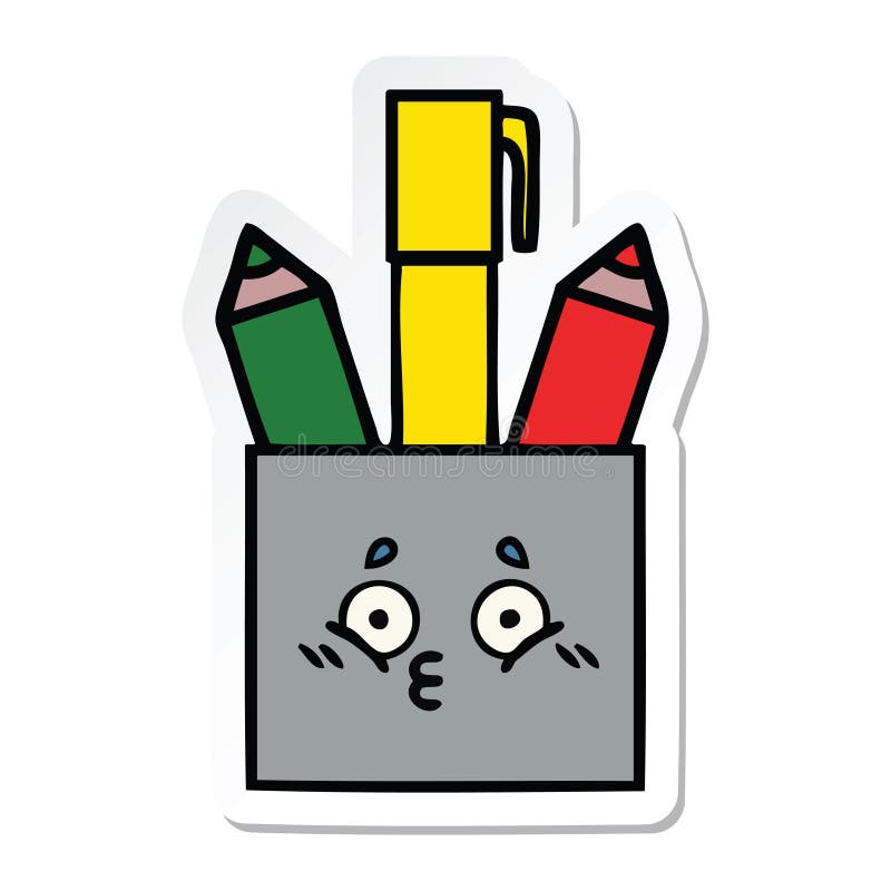 Sticker of a Cute Cartoon Pencil Pot Stock Vector - Illustration of ...
