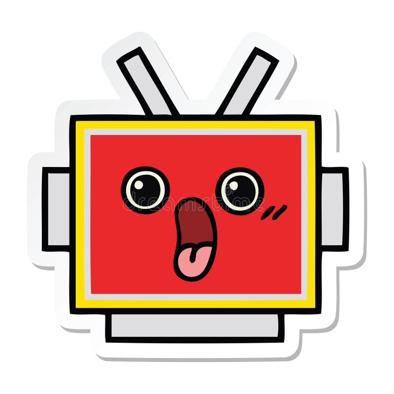 Sticker of a Cute Cartoon Robot Head Stock Vector - Illustration of ...