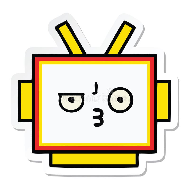 Sticker of a Cute Cartoon Robot Head Stock Vector - Illustration of ...