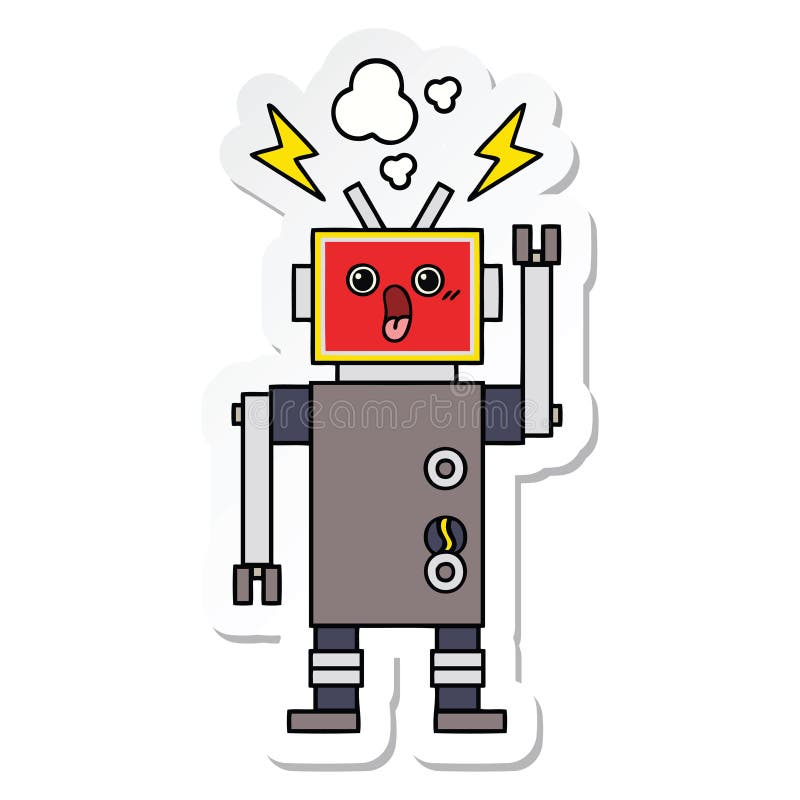 Sticker of a Cute Cartoon Robot Malfunction Stock Vector - Illustration ...