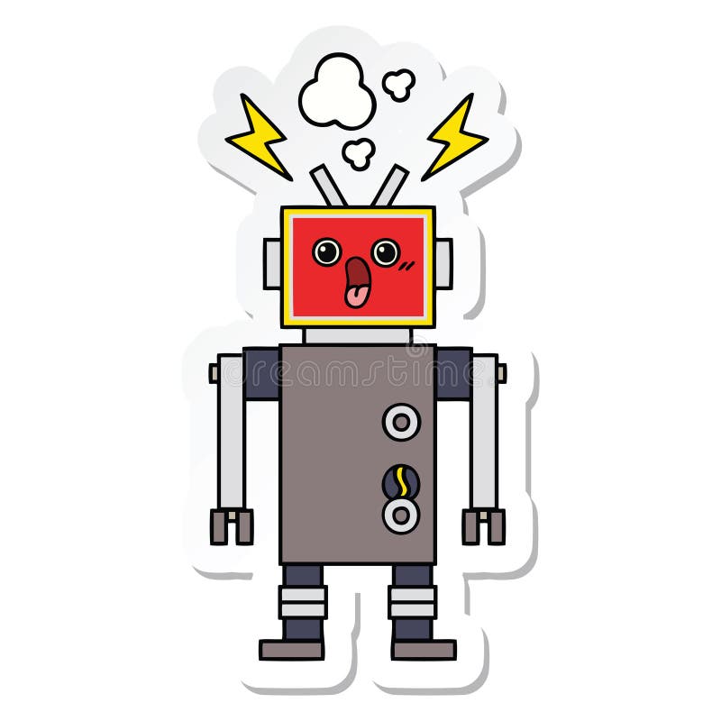 Sticker of a Cute Cartoon Robot Malfunction Stock Vector - Illustration ...