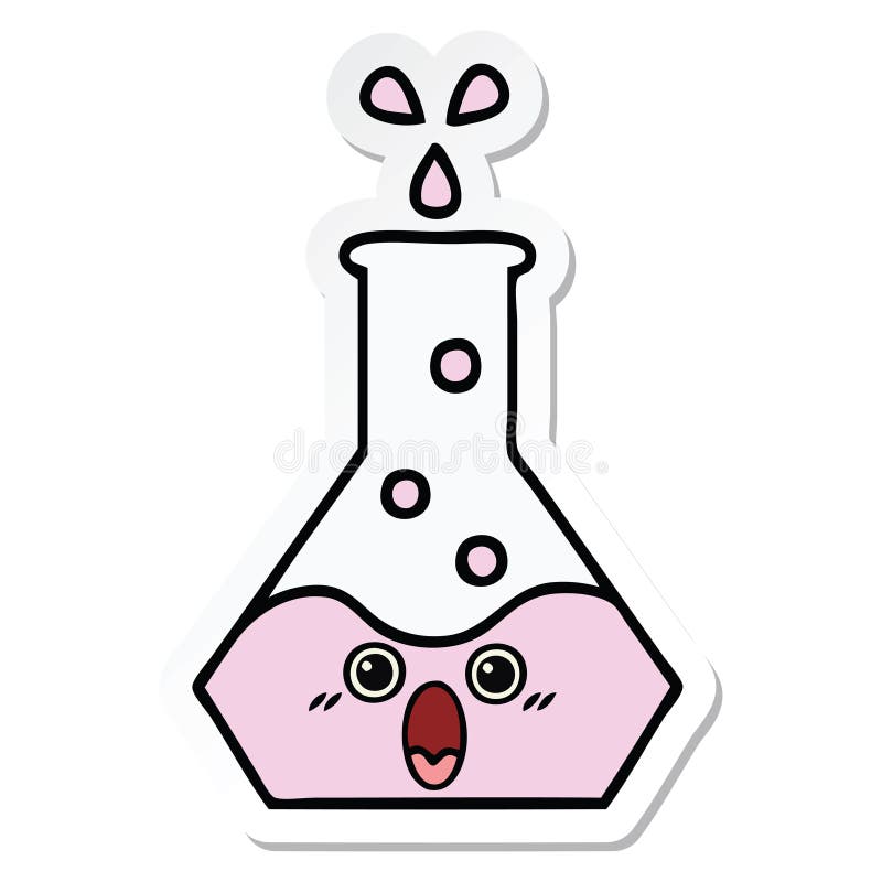 Sticker of a Cute Cartoon Science Beaker Stock Vector - Illustration of ...