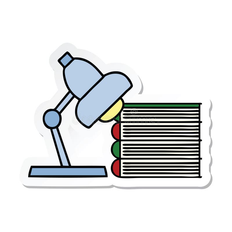 Sticker of a Cute Cartoon Study Books and Lamp Stock Vector ...