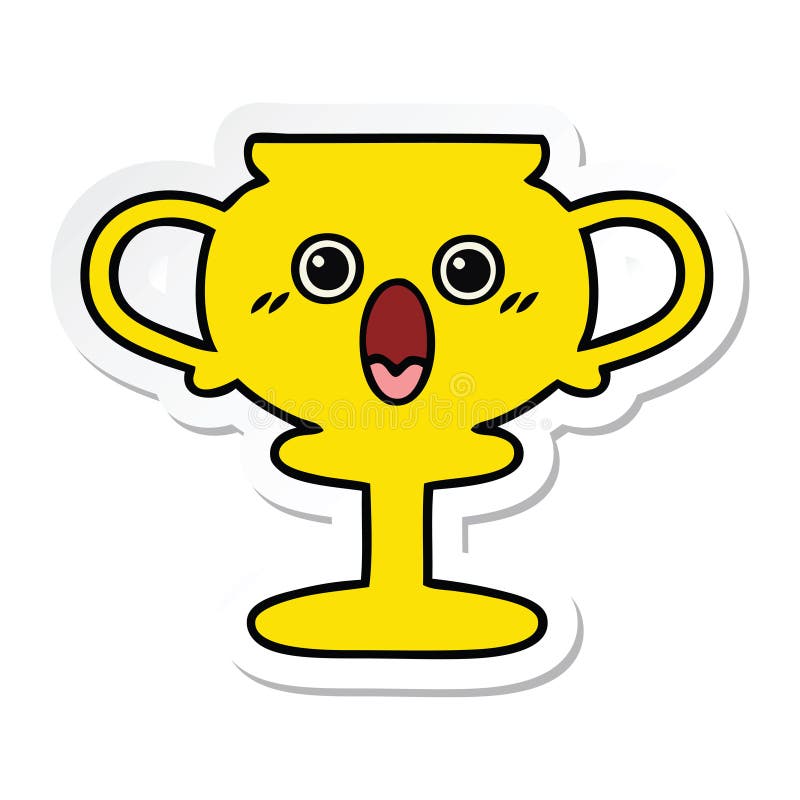 Sticker of a Cute Cartoon Trophy Stock Vector - Illustration of hand ...