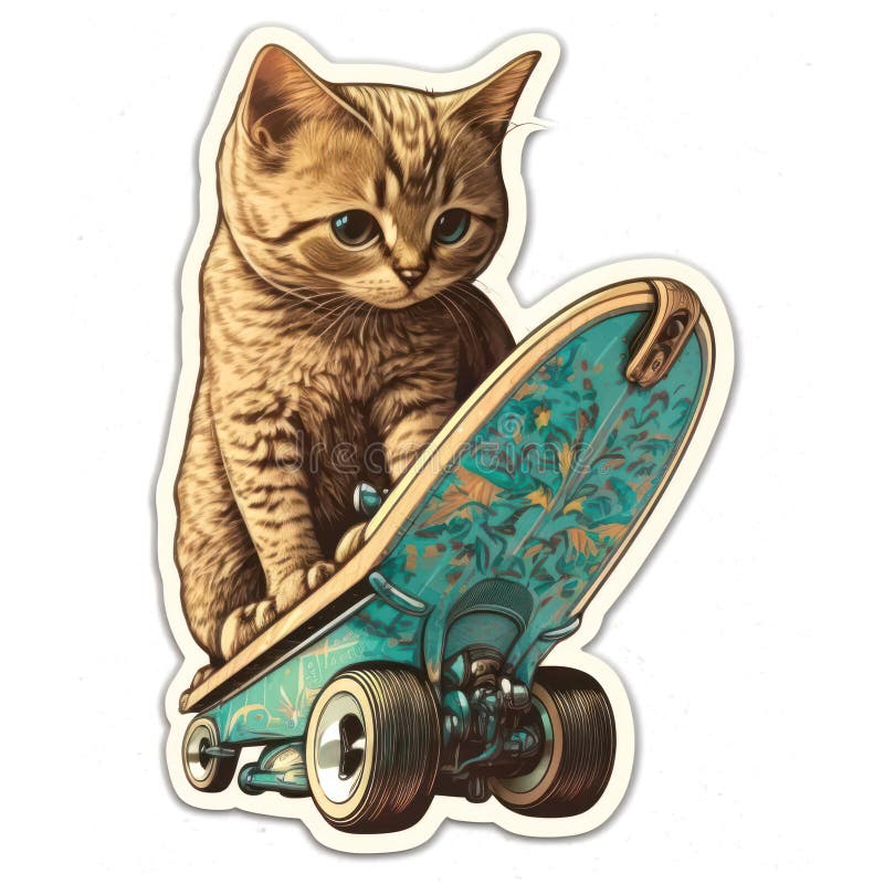 Sticker of a Cute Cat on a Skateboard . Stock Illustration ...