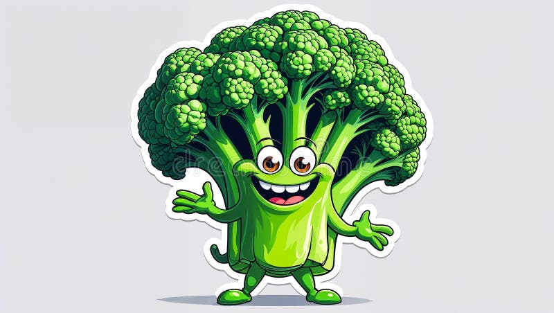 Sticker Cute Happy Cartoon Broccoli Drawn , Flat Design Illustration ...