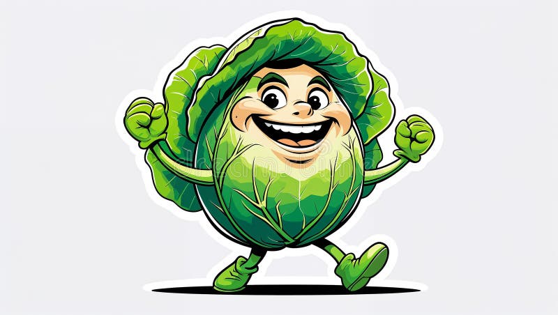 Sticker Cute Happy Cartoon Cabbage , Flat Design Illustration Stock ...