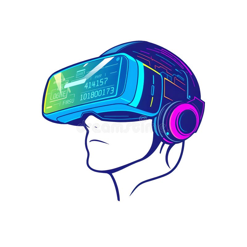 Sticker: Cyberpunk VR Headset with Data Streams - Contour Vector Art on ...