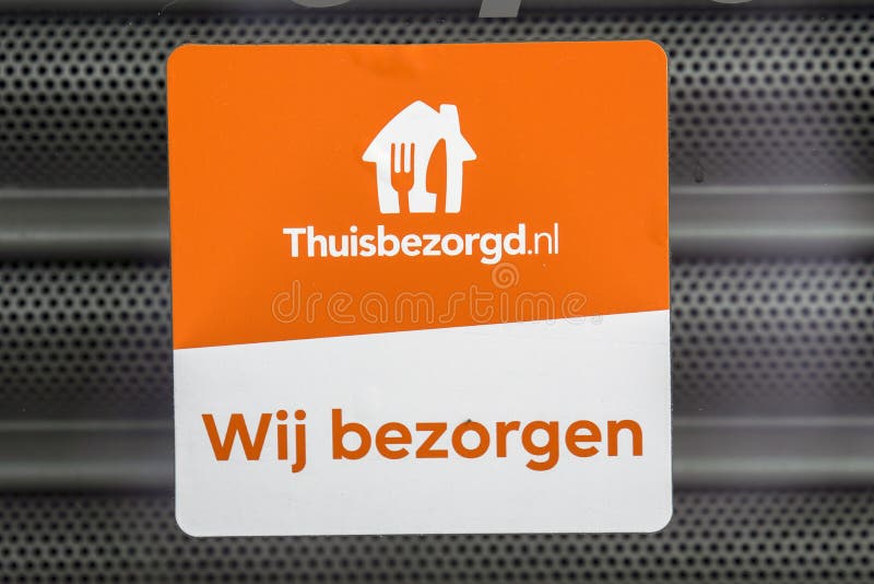 Sticker we Deliver with Thuisbezorgd at Amsterdam the Netherlands 19-9 ...