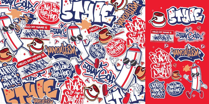 Colorful Graffiti Art Vector Sticker Pack Illustrations Stock Vector ...