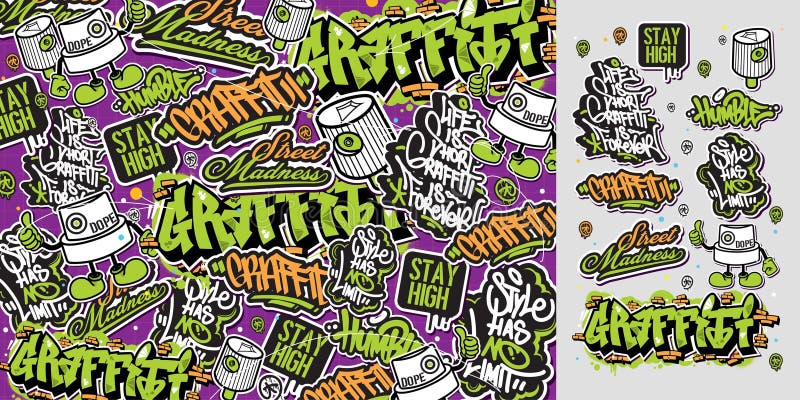 Colorful Graffiti Art Vector Sticker Pack Illustrations Stock Vector ...