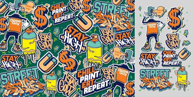 Colorful Graffiti Art Vector Sticker Pack Illustrations Stock Vector ...