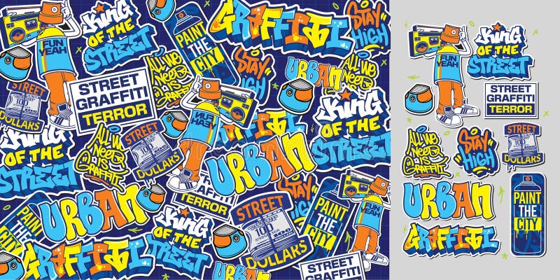 Colorful Graffiti Art Vector Sticker Pack Illustrations Stock Vector ...