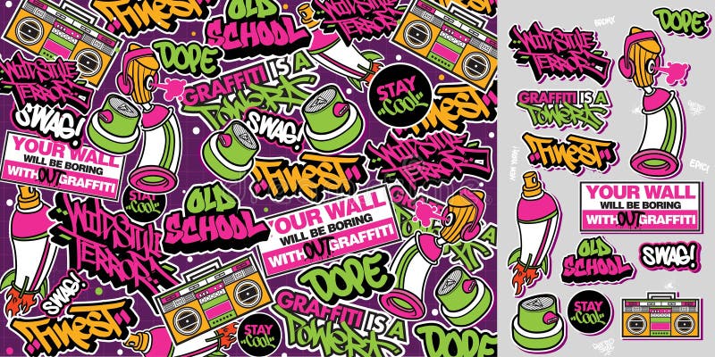 Colorful Graffiti Art Vector Sticker Pack Illustrations Stock Vector ...