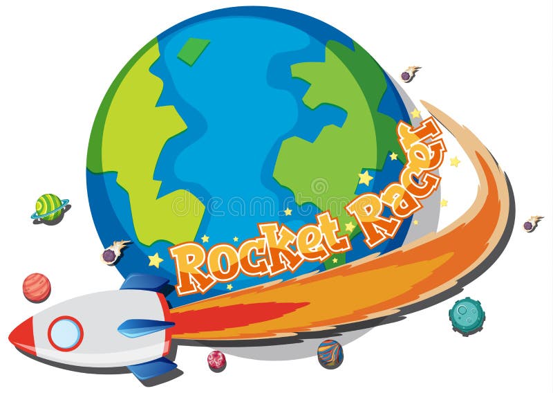 Sticker Design for Rocket Racer with Spaceship Around the Earth Stock ...