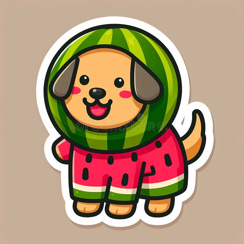 Sticker of a Dog in a Watermelon Costume Stock Illustration ...