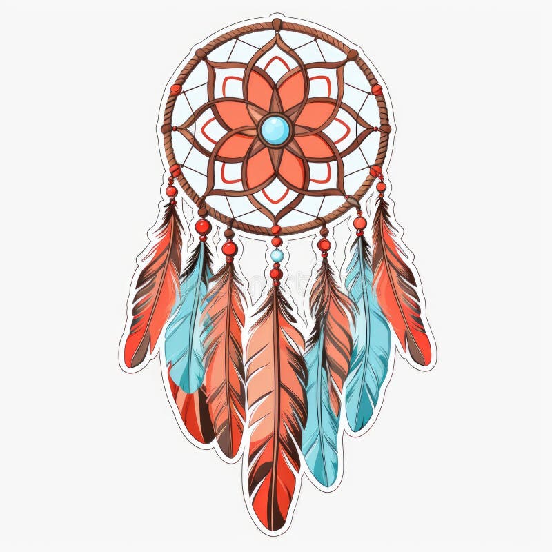 A Sticker of a Dream Catcher with Feathers. Stock Image - Image of ...