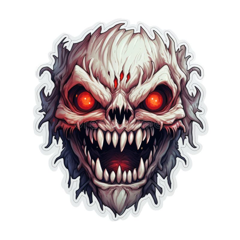 A Sticker of an Evil Looking Skull with Red Eyes. Stock Illustration ...