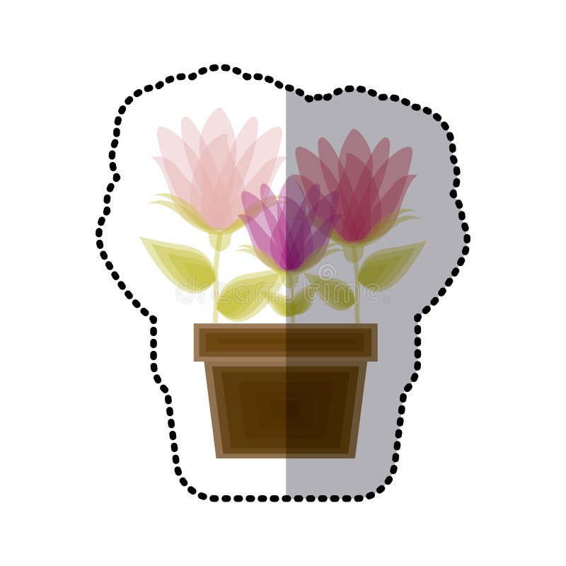 Sticker Faded Spring Flower Collection in Pot Stock Illustration ...