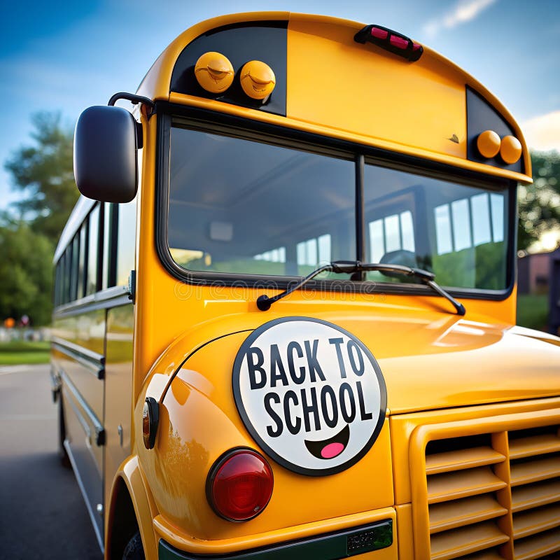 Sticker Featuring Smiling School Bus with Typographic Elements - Fun ...