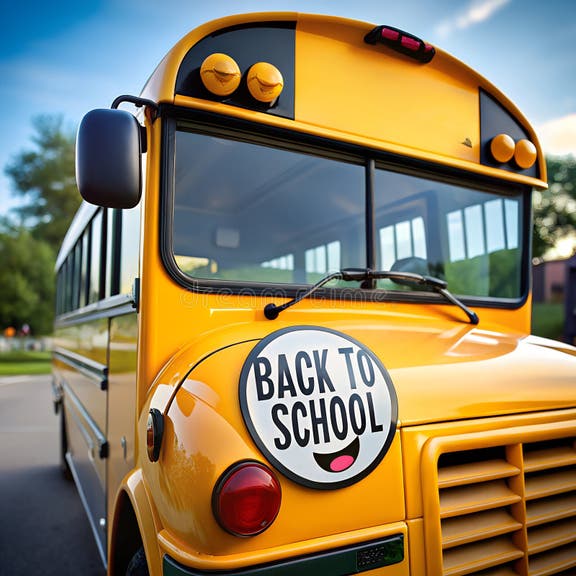 Sticker Featuring Smiling School Bus with Typographic Elements - Fun ...