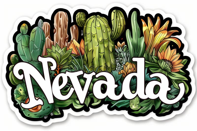 Nevada Sticker Surrounded by Cacti Stock Illustration - Illustration of ...