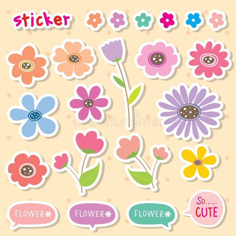 Sticker Flower Cartoon Cute Color Icon Vector Stock Vector ...
