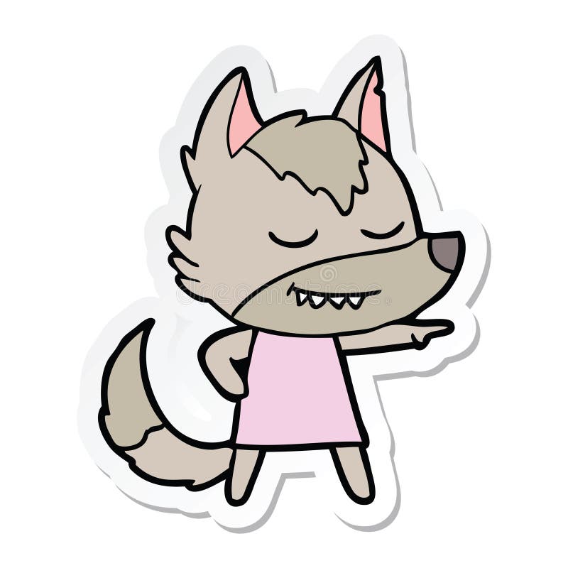 Sticker of a Friendly Cartoon Wolf Girl Pointing Stock Vector ...