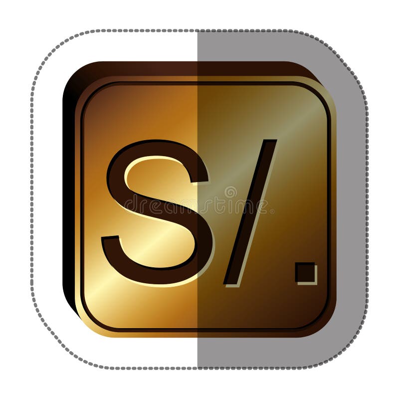 Sticker Golden Square with Currency Symbol of Sol Peru Stock ...