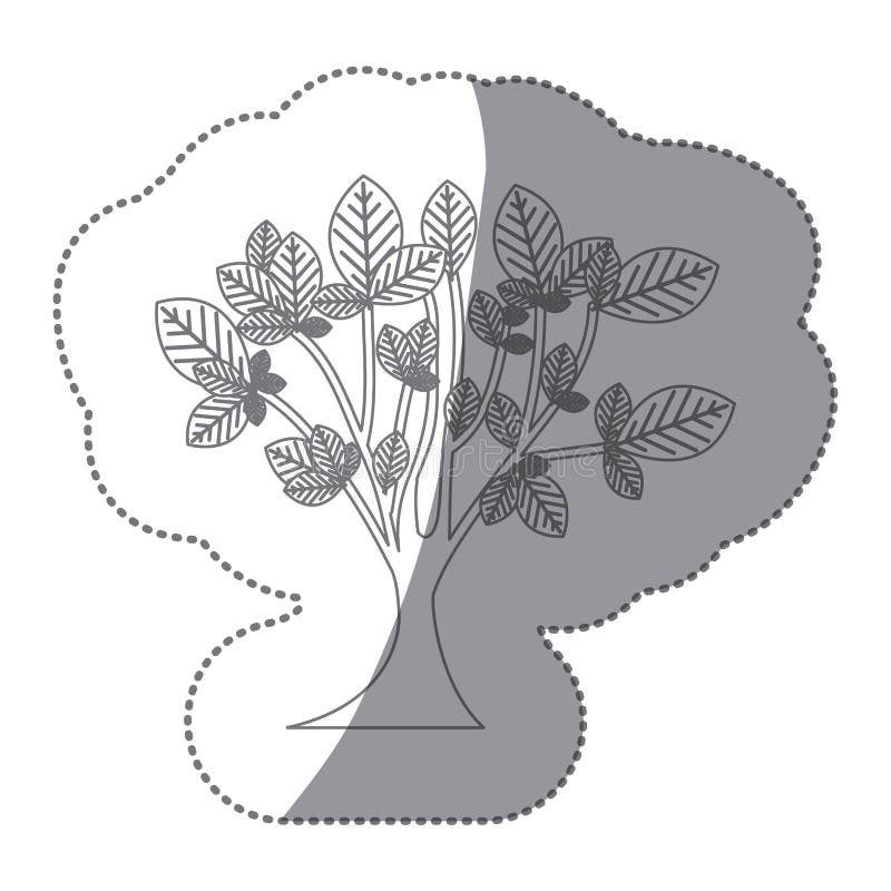 Sticker Gray Color Leafy Tree with Trunk Nature Icon Stock Illustration ...