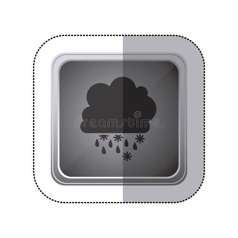 Sticker Gray Square Button with Silhouette Cumulus of Clouds with Rain ...
